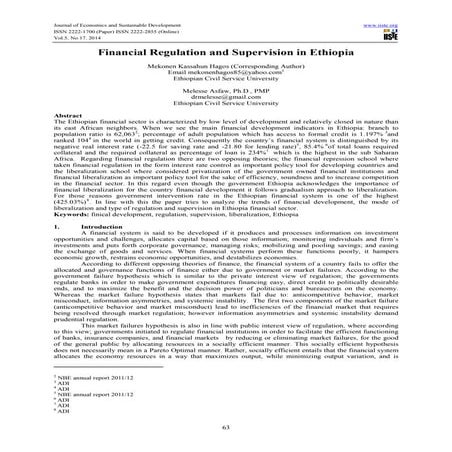 Financial regulation and supervision in ethiopia | PDF