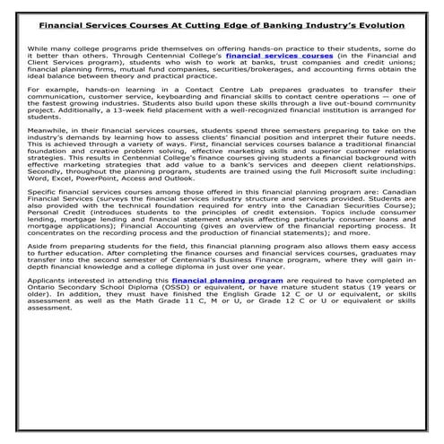 Financial services courses at cutting edge of banking industry’s ...