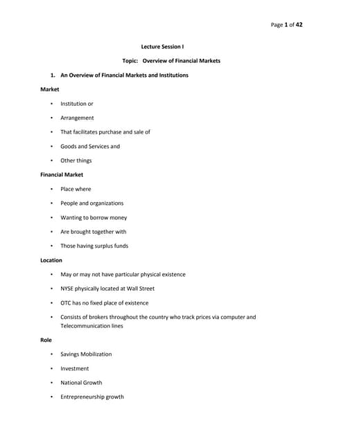 Introduction to Financial Markets | PPT