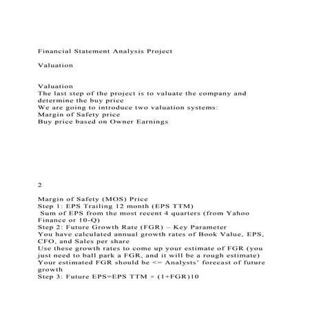 Financial Statement Analysis ProjectValuationValuation.docx