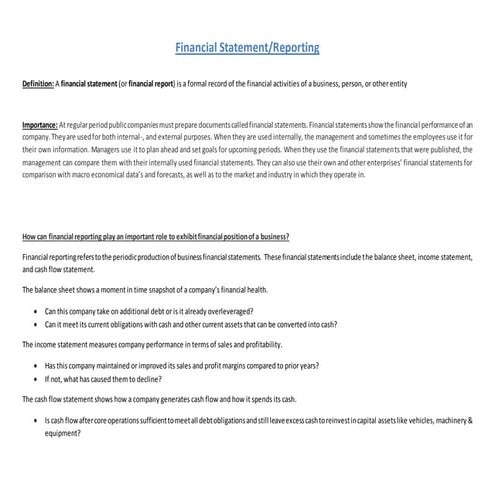 Financial statement assignment | Accounting | DOCX