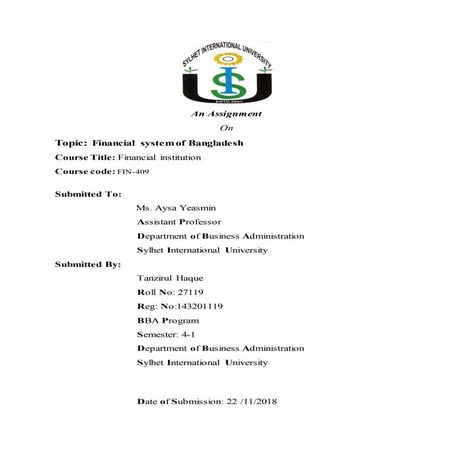 Financial system of bangladesh fin 409 | PDF