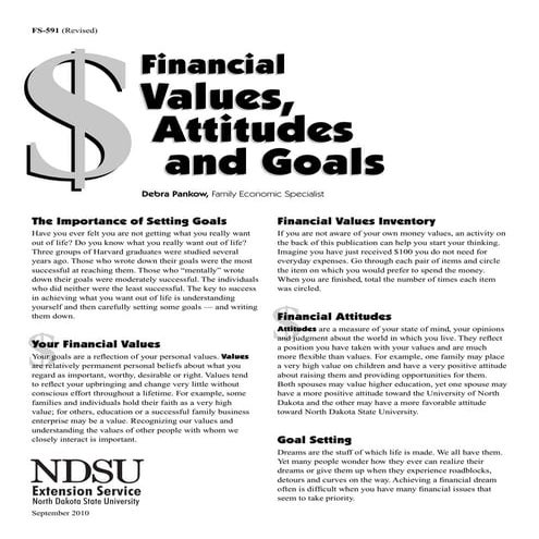 Financial Values Attitudes and Goals Worksheet | PDF