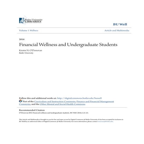Financial wellness and undergraduate students | PDF | Undergraduate ...