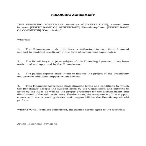 FINANCING AGREEMENT | PDF