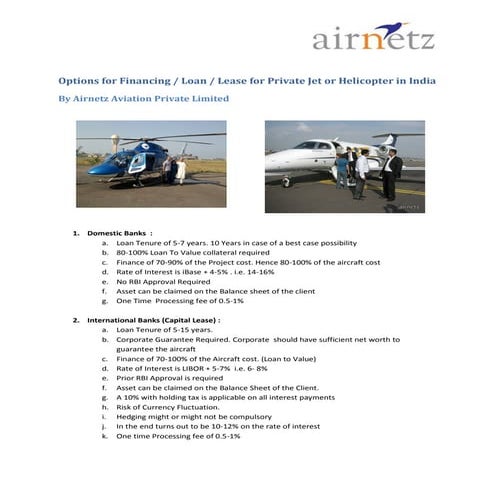 Finance, Loan, Lease for Private Jet or Helicopter Aircraft in India by ...