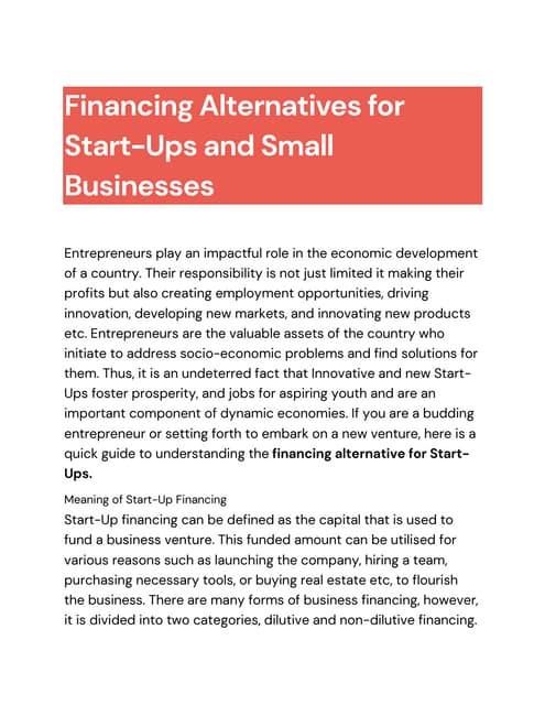 Types and sources of financing for start up businesses | PPTX