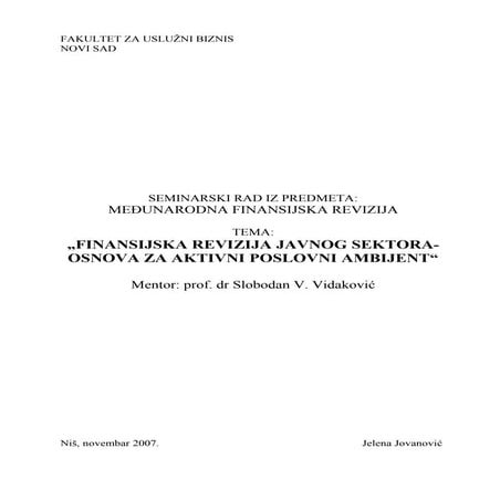 Finansijska revizija javnog sektora osnova za aktivni poslovni ambijent- revizija | PDF