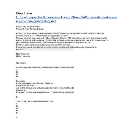 FINC 340 INVESTMENTS WEEK 1 NON-GRADED QUIZ | PDF | Stocks and Bonds ...