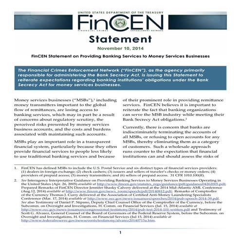 FinCEN Statement on Providing Banking Services to Money Services ...