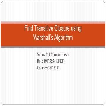 Find Transitive Closure Using Warshalls Algorithm Ppt 9492