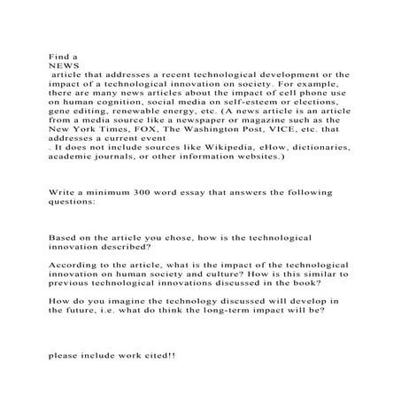 Find a NEWS article that addresses a recent technological deve.docx