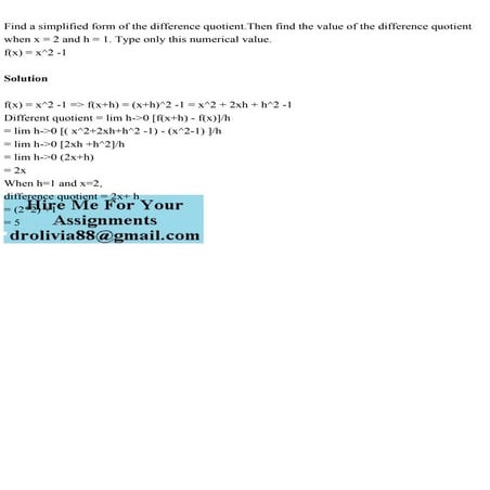 Find a simplified form of the difference quotient.Then find the valu.pdf