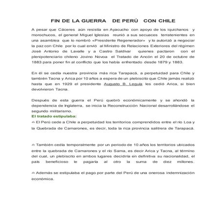 Fin de la guerra de perú con chile | DOCX