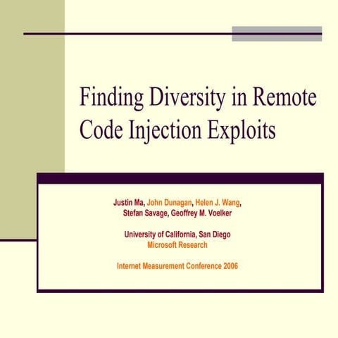 Finding Diversity In Remote Code Injection Exploits Ppt 