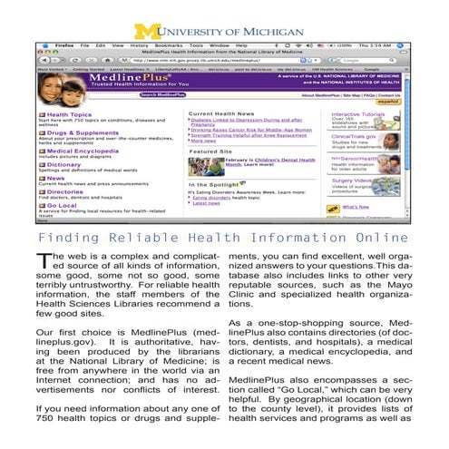Finding Reliable Health Information Online: MedlinePlus ...