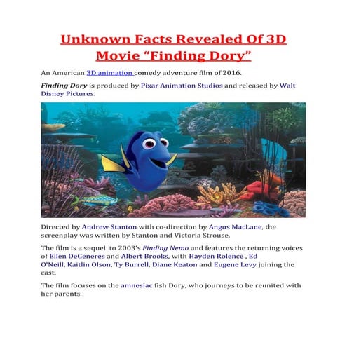Unknown Facts Revealed Of 3D Movie Finding Dory | PDF