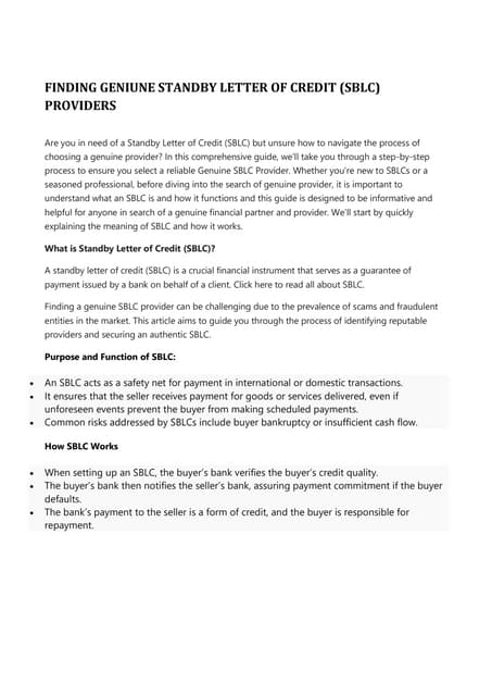 Standby Letter of Credit-SBLC - MT760 | PDF | Business Banking ...