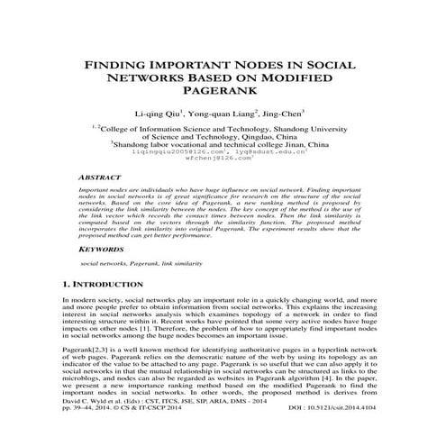 Finding Important Nodes In Social Networks Based On Modified Pagerank Pdf