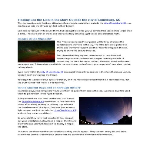 Finding Leo the Lion in the Stars Outside the City of Louisburg, KS ...