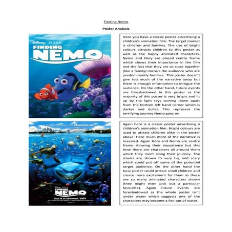 Finding nemo analysis | DOCX | Documentary | Genres