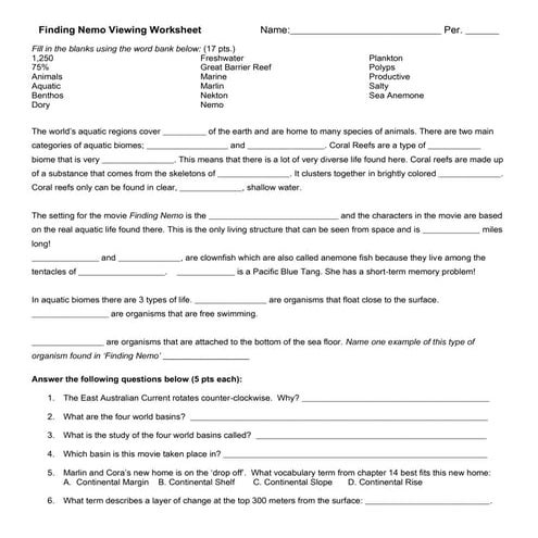 Finding nemo unit 5 | PDF