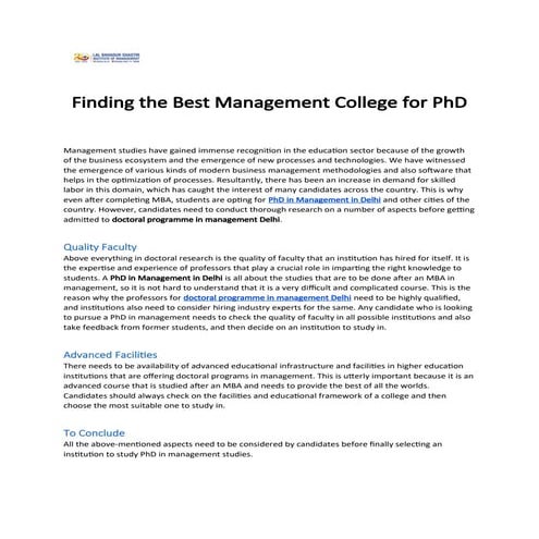 Finding the Best Management College for PhD | DOCX