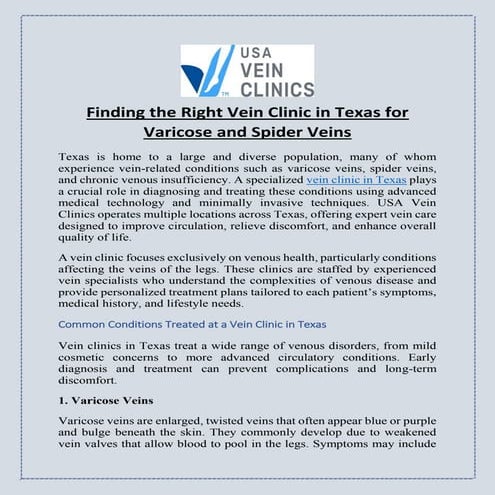 Finding the Right Vein Clinic in Texas for Varicose and Spider Veins | PDF