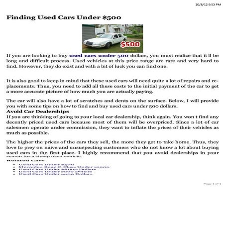 Finding Used Cars Under $500 Dollars