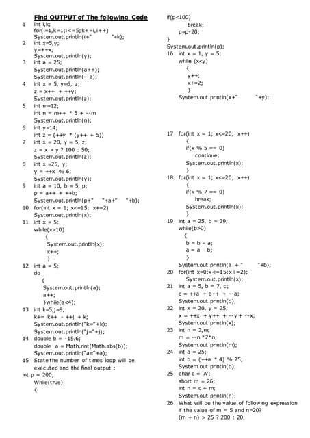 Find The Output Of The Following Code Java For Icse Doc 0179