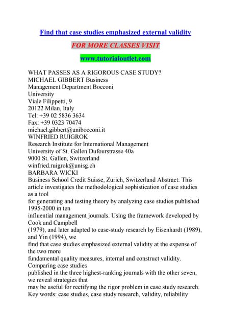 An Examination Of Case Studies In Management Research A Paradigmatic Bridge | PDF