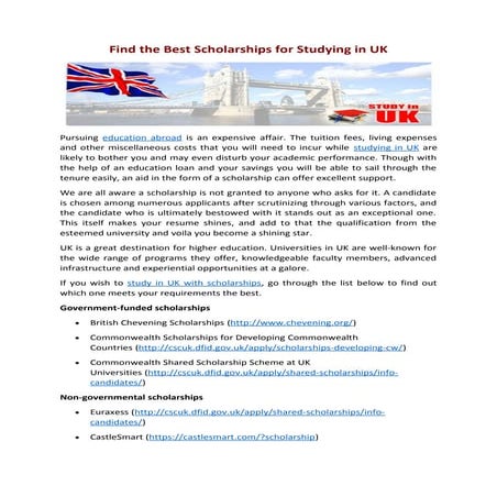 Scholarships for International Students in the UK. | PDF