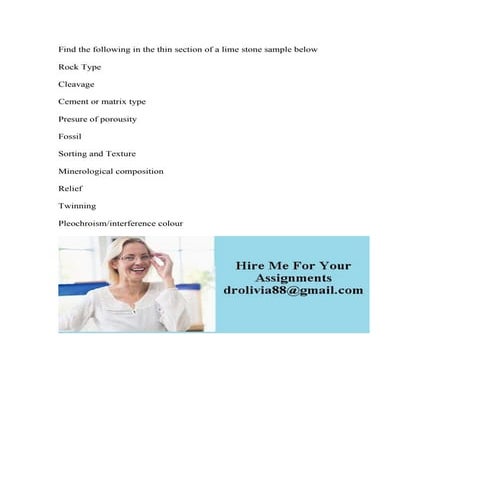 Find the following in the thin section of a lime stone sample below (1).pdf