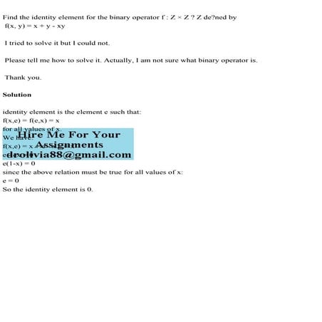 Find the identity element for the binary operator f Z × Z Z den.pdf