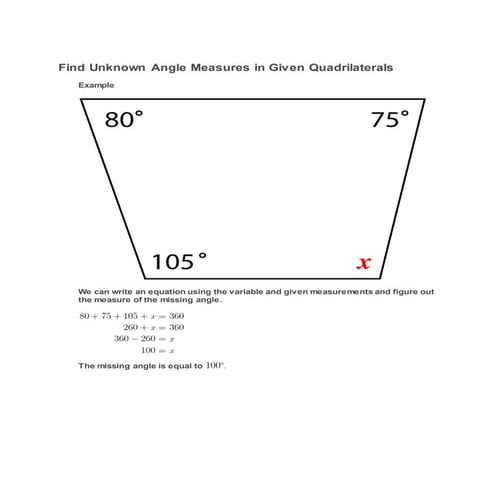 Find unknown angle measures in given quadrilaterals | DOCX | Physics ...