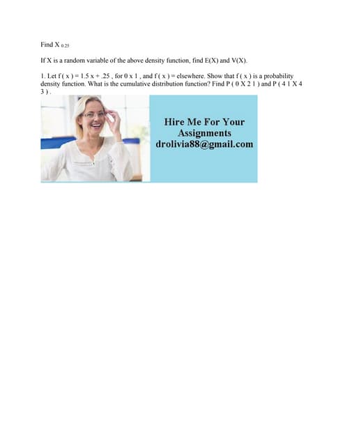 Find X0 25 If X Is A Random Variable Of The Above Density Function Fipdf