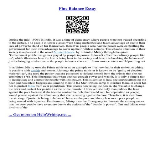 Fine Balance Essay | PDF
