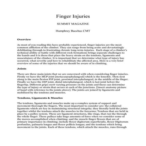 Finger Injuries in Sport Climbing | PDF