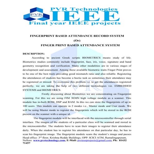Fingerprint based attendance record system | DOC