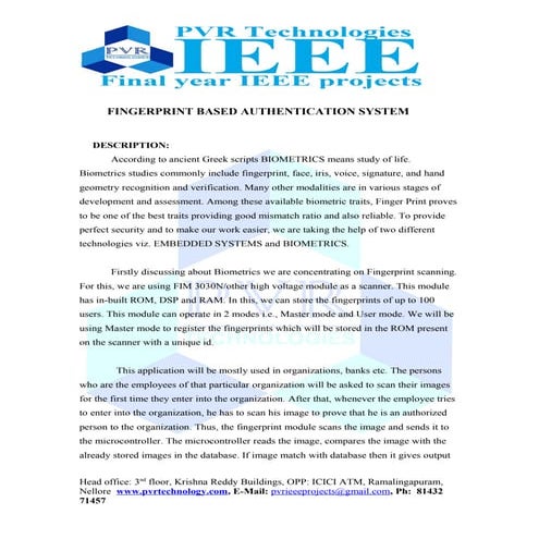 Fingerprint based authentication system | PDF