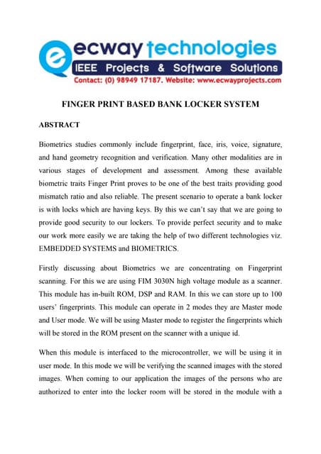 Bank locker system | PPTX | Technology & Computing