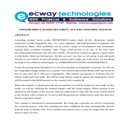 Finger Print Based Security System Doc Operating Systems Computer Software And Applications