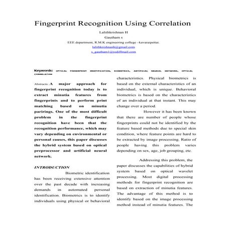 Fingerprint recognition using correlation | PDF