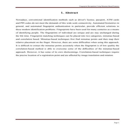 Fingerprint Recognition Using Minutiae Based Feature Pdf Computing