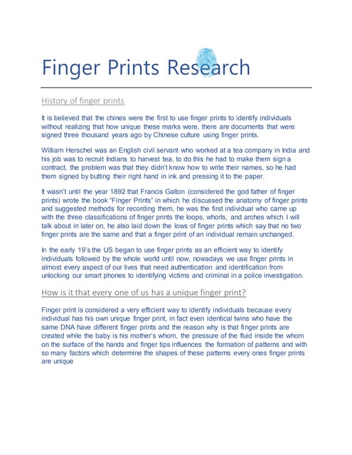 fingerprint characteristics | PPTX