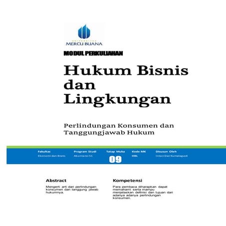HBL, 9, Intan Dwi Kumalagusti, Hapzi ali, Perlindungan Konsumen dan Tanggung Jawab Hukum ...
