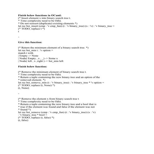Finish Below Functions In Ocaml Insert Element X Into Binary Searcdocx 