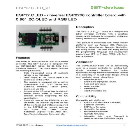 Esp12 Oled V1 Datasheet En Universal Esp8266 Controller Board With 0