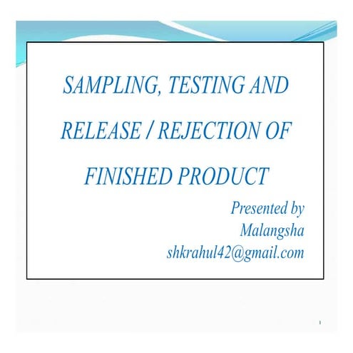 Pharmaceuticals Sampling plans and techniques | PPTX