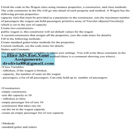 Finish The Code In The Wagon Class Using Instance Properties A Cons Pdf